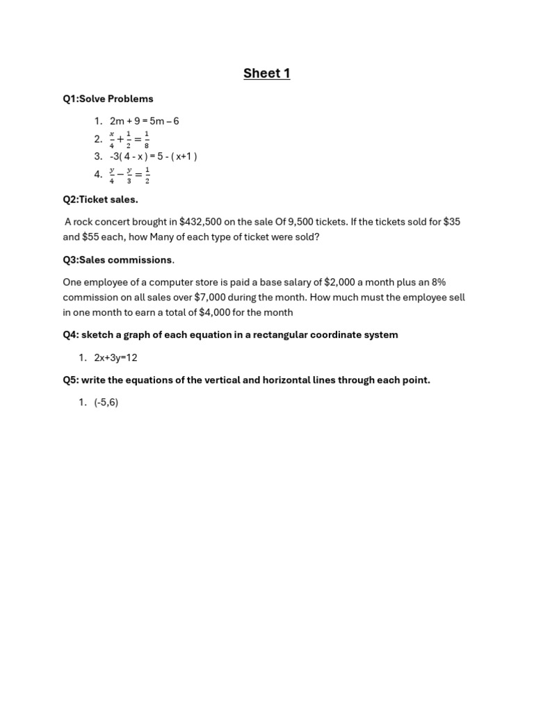 Sheet One Mth112 Pdf