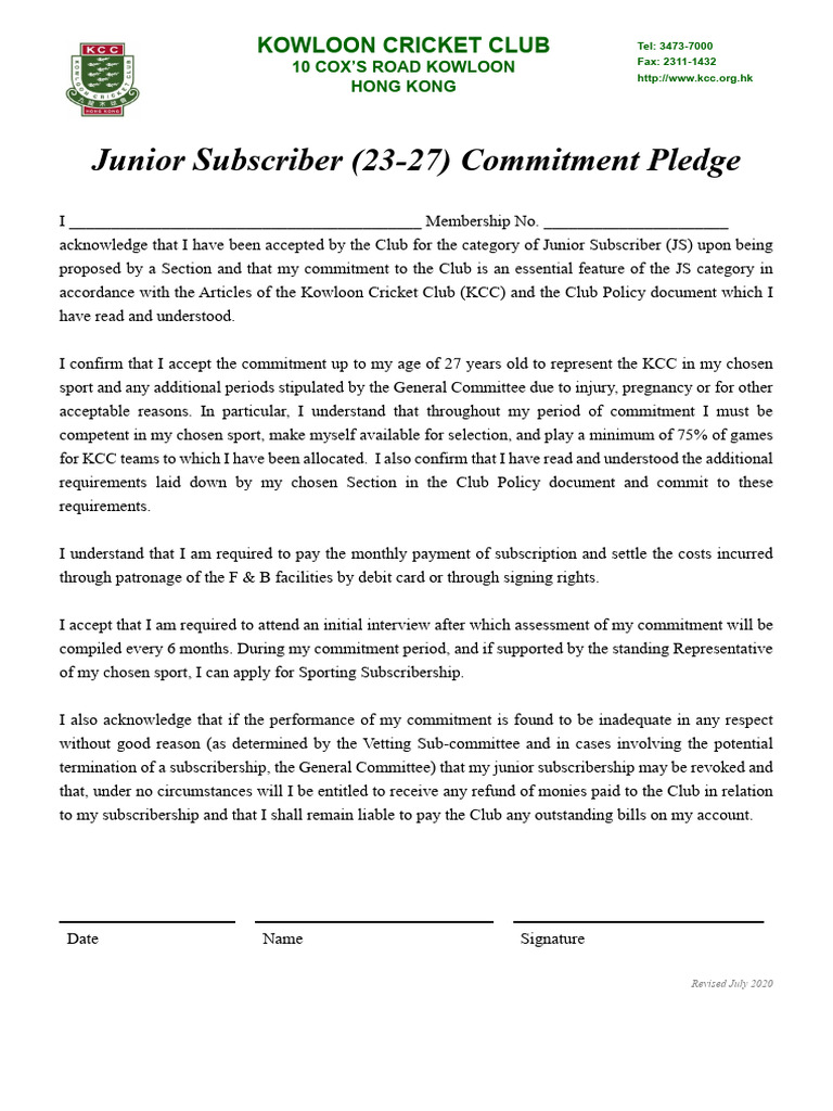 JS (23-27) - Commitment Pledge (Jul 2020) | PDF