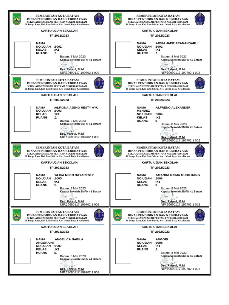 Kartu Ujian Us | PDF