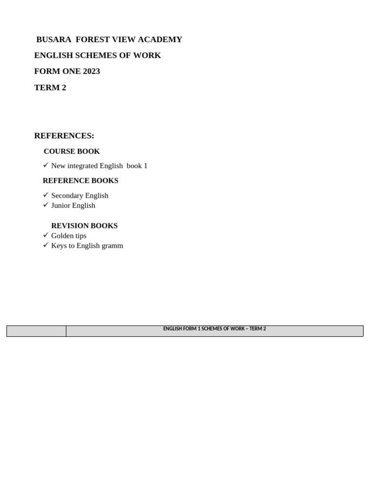 English Form 1 Term 2 Sow | PDF | Reading Comprehension | English Language