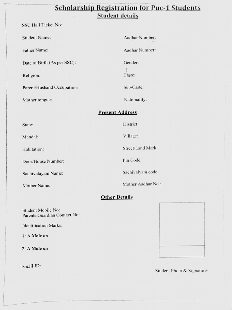 PUC-1 Scholarship Registration Form | PDF | Wellness