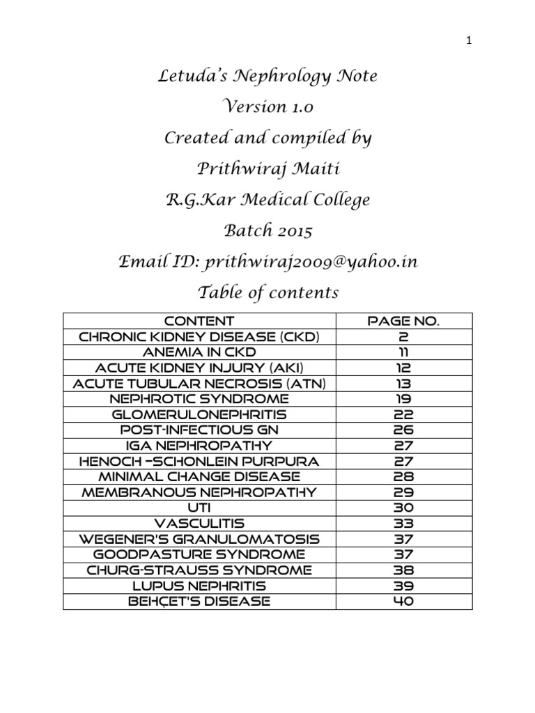 Letuda's Nephrology Note | PDF | Urinary Tract Infection | Kidney Disease
