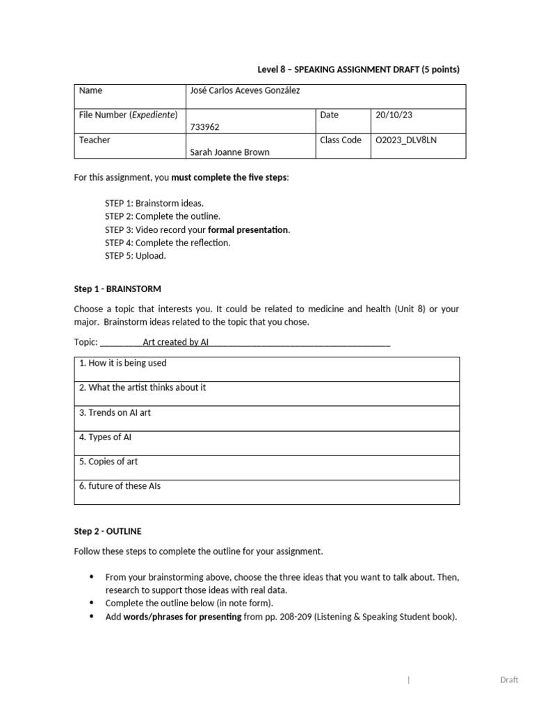 Speaking Assignment Draft | PDF | Artificial Intelligence | Intelligence (AI) & Semantics