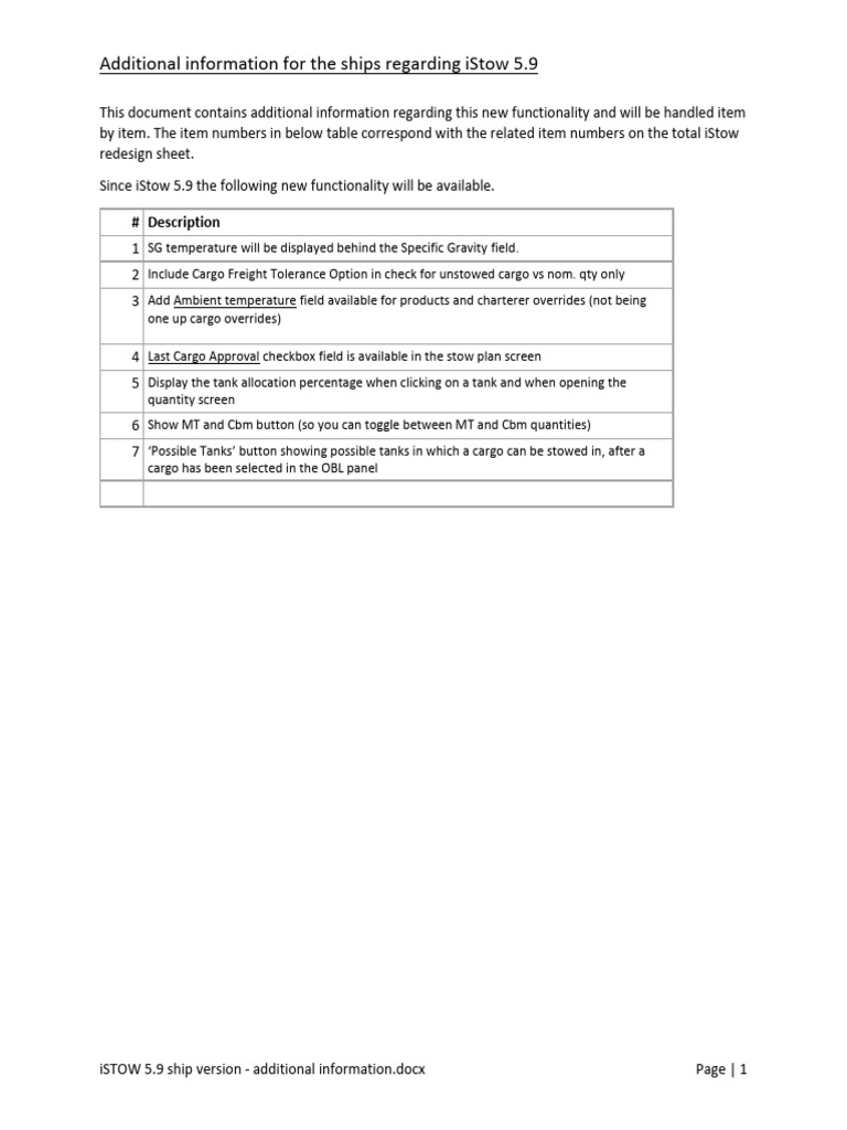 iSTOW 5.9 Ship Version - Additional Information | PDF | Cargo | Computing