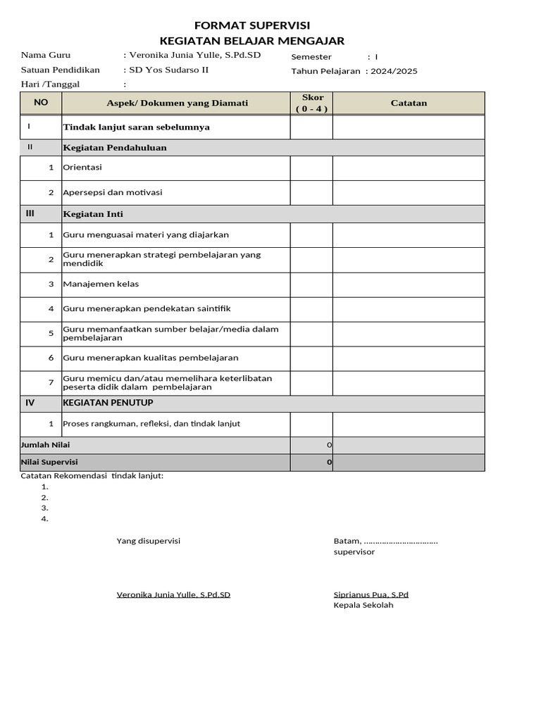 Format Supervisi KBM SD | PDF