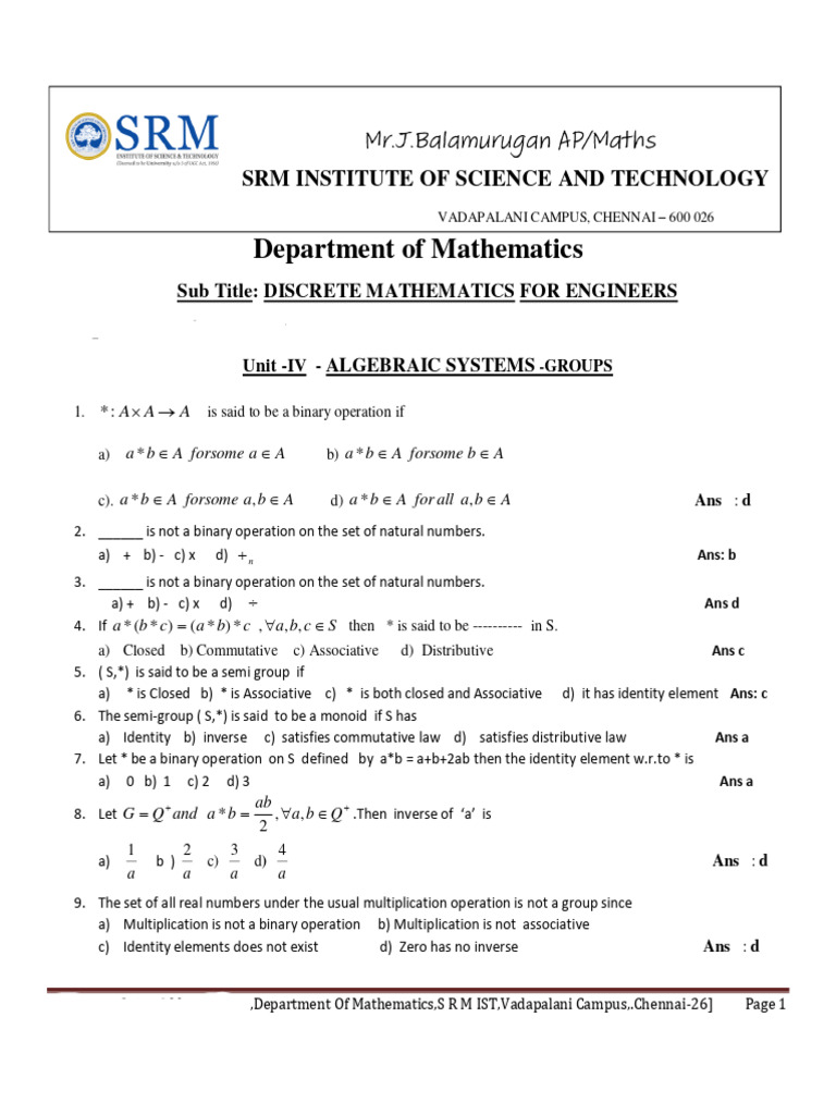 Unit-4 MCQ and QB | PDF | Group (Mathematics) | Ring (Mathematics)