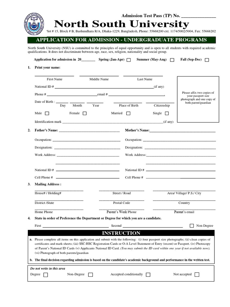 nsu admission form | PDF | Identity Document
