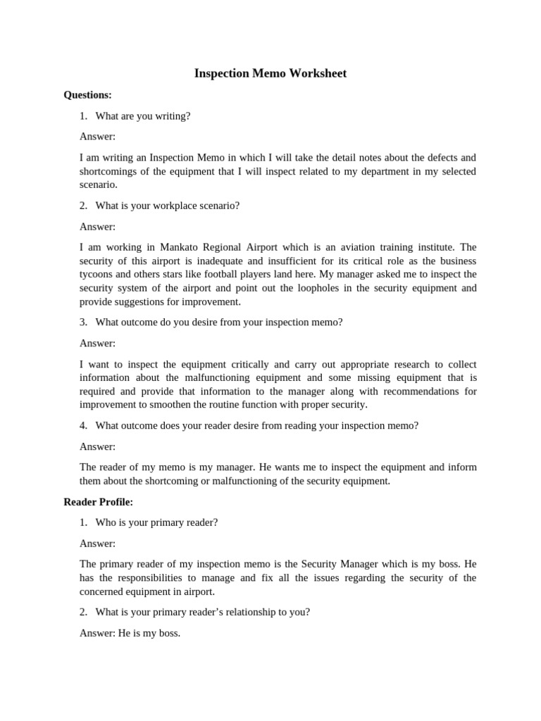 Inspection Memo Worksheet | PDF | Human Communication