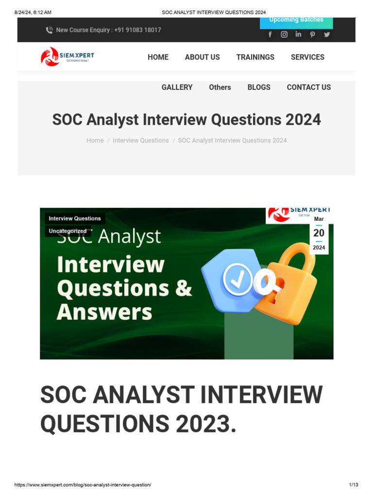 SOC Analyst Interview Questions 2024 | PDF | Security | Computer Security