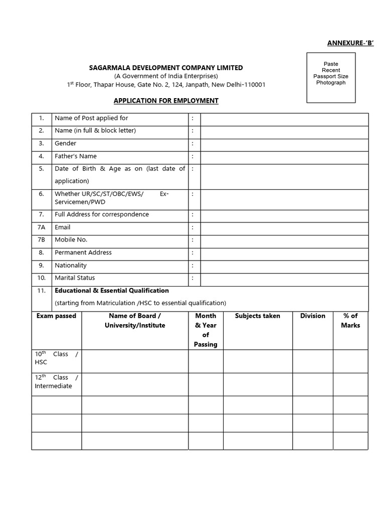 Vancancydocument-Annexure B - Application Form | PDF | Career & Growth