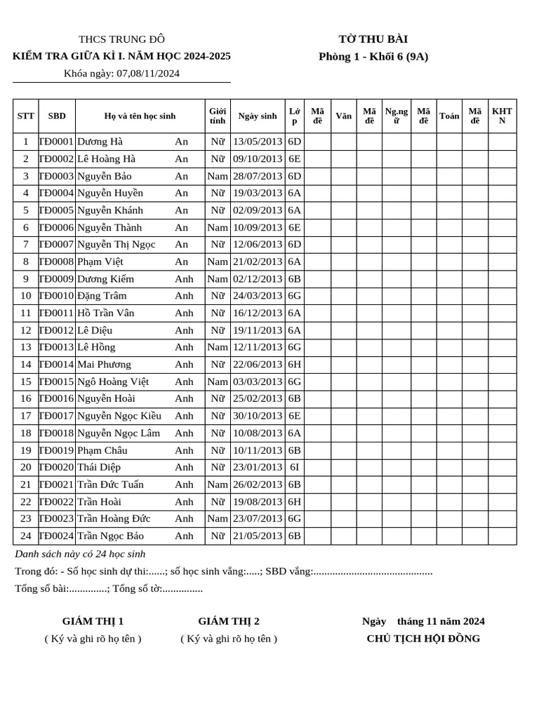Danh Sách Phòng Thi | PDF