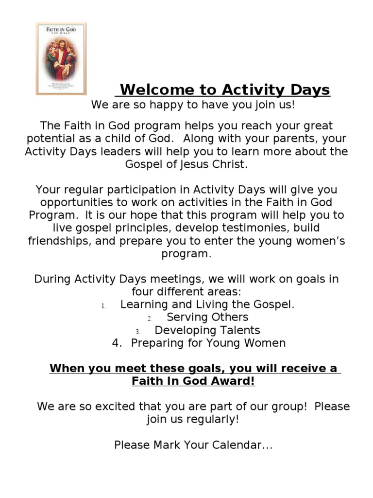 Welcome to Activity Days Program | PDF