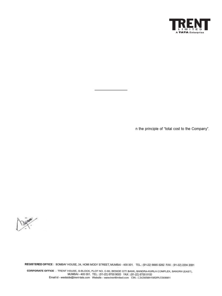 Offer - Letter-1 - TRENT Page1 | PDF | Tax Deduction | Signature