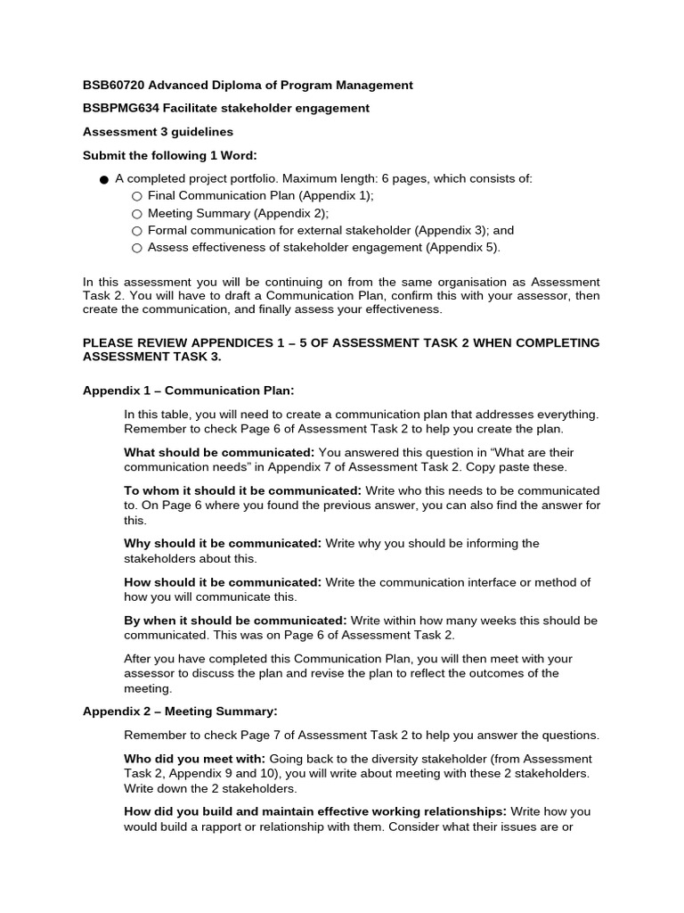 BSBPMG634 Assessment 3 Guidelines 2 | PDF | Cognition | Communication
