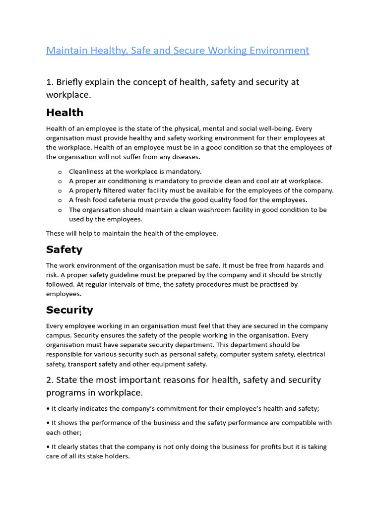 Health, Safety, and Security at Workplace | PDF | Hazards | Safety