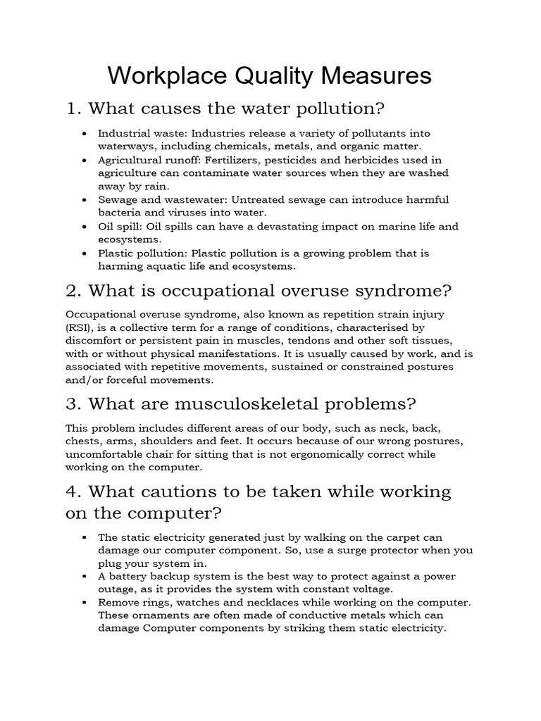 Workplace Quality Measures | PDF | Water Pollution
