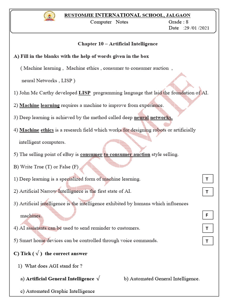Term 2 - Grade 8 Computer Chapter 10 Artificial Intelligence | PDF | Artificial Intelligence ...