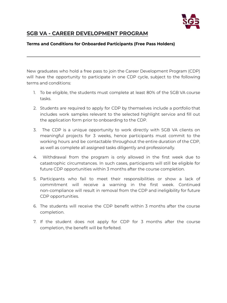 SGB VA Career Development Program - Terms and Conditions | PDF