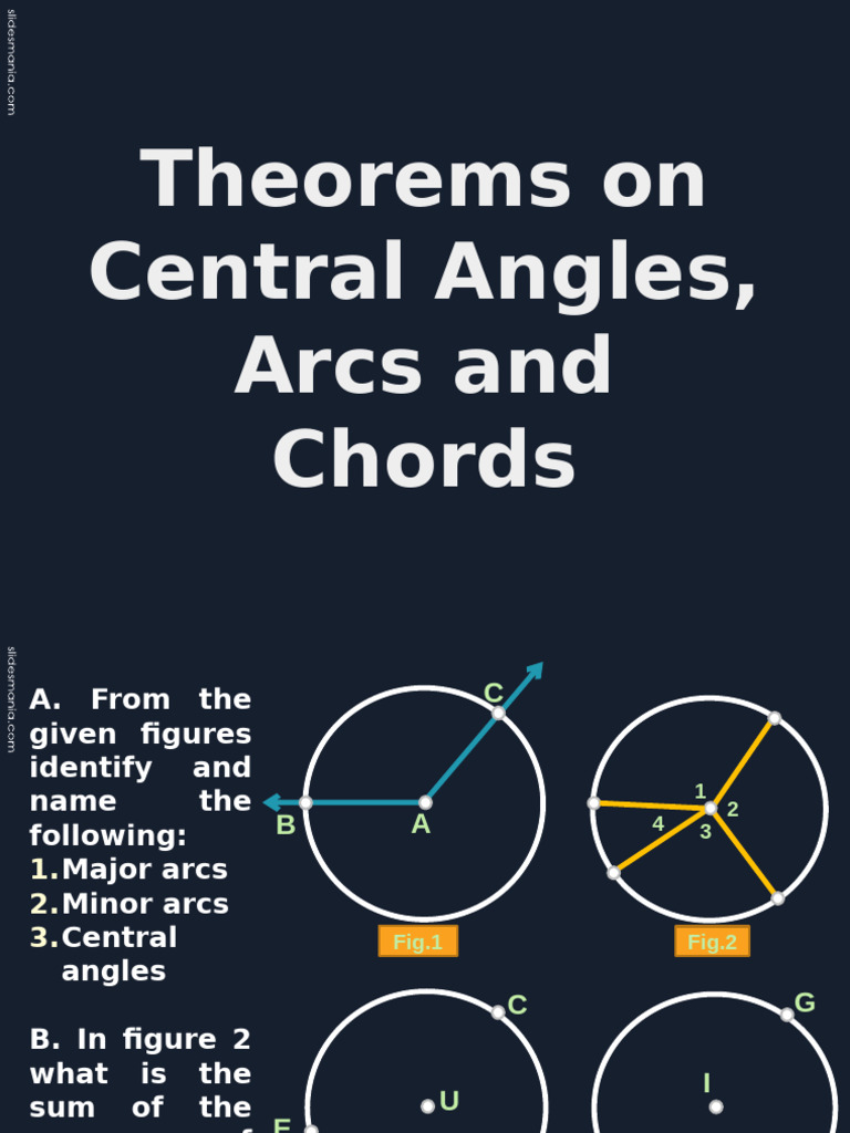Theorems On Central Angles Arcs and Chords | PDF | Angle | Circle