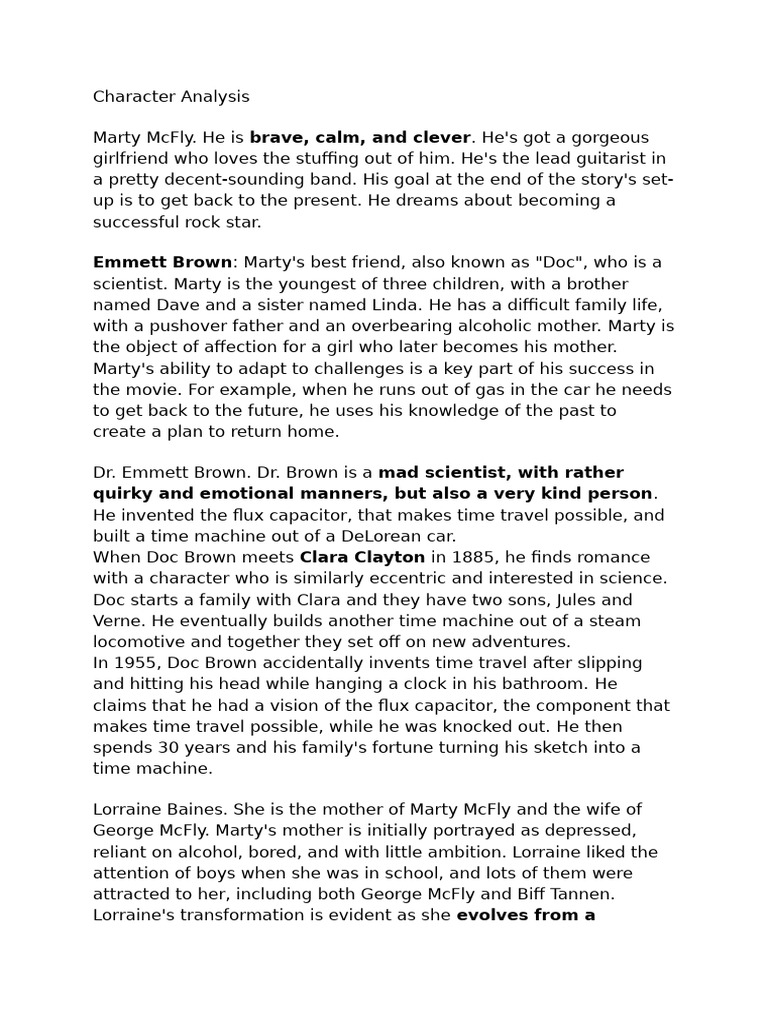 Back To The Future Character Analysis | PDF