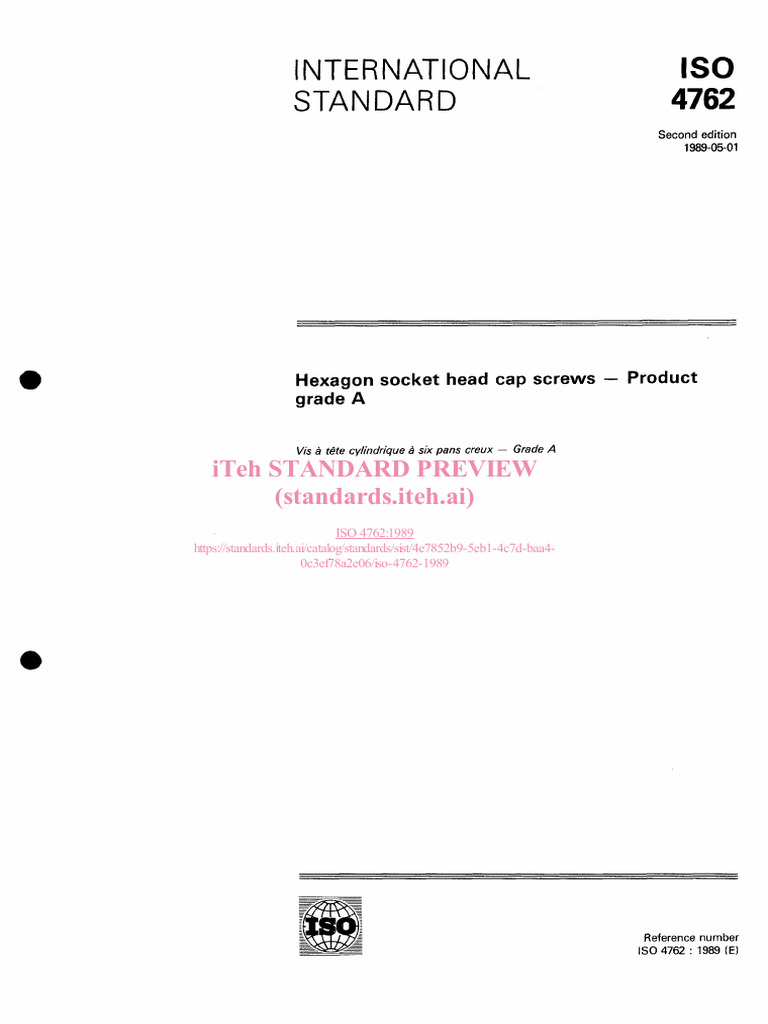 ISO-4762-1989 (DIN912) | PDF | Screw | International Organization For ...