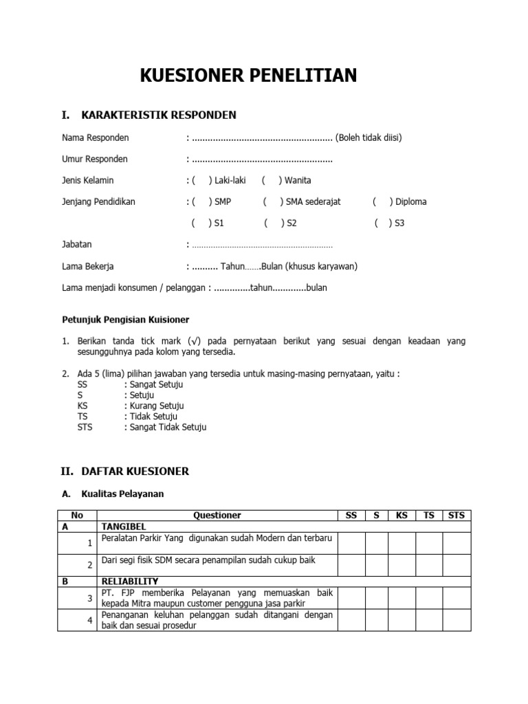 Kuesioner Kepuasan Pelanggan FJP | PDF