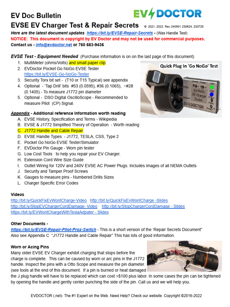 Cópia de EV Doc Bulletin - EVSE EV Charger Test & Repair Secrets | PDF ...