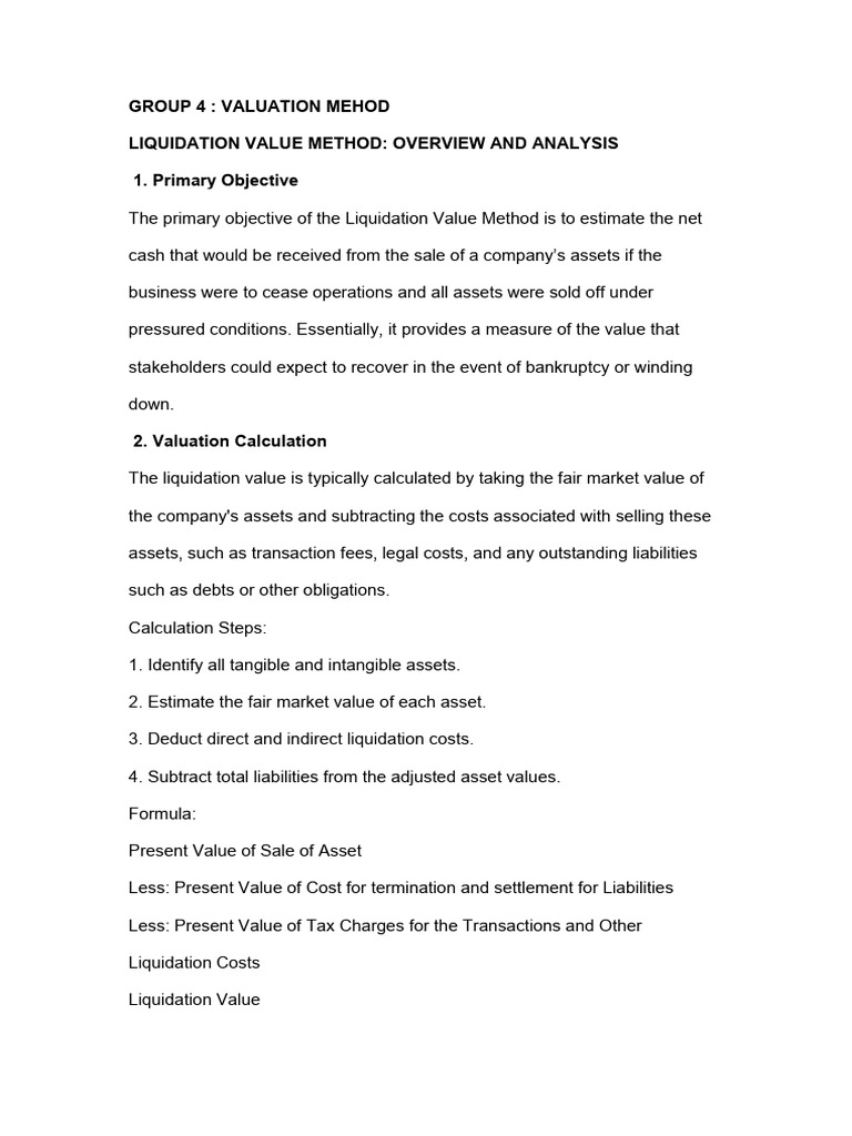 Liquidation Value Method Overview | PDF | Valuation (Finance ...