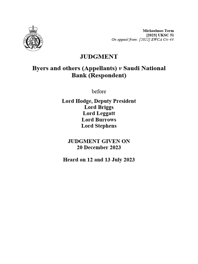 Byers & Ors V Saudi National Bank (Rev1) (2023) UKSC 51 | PDF | English ...