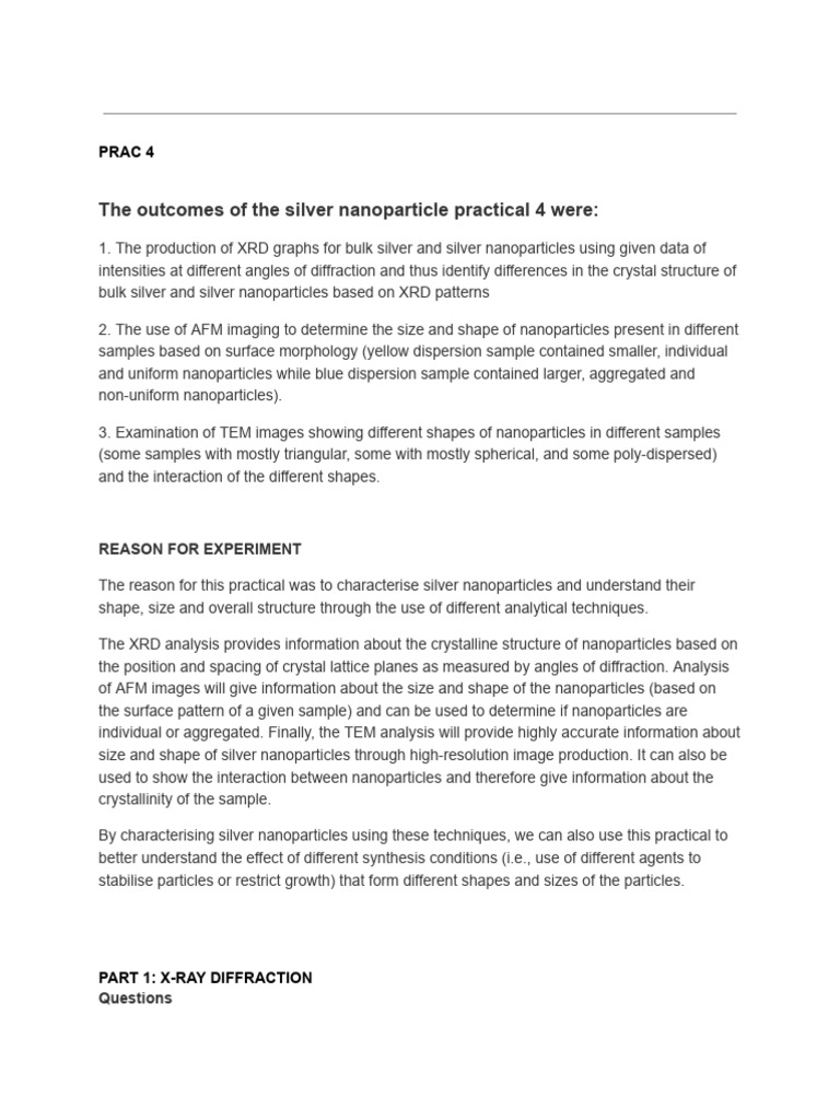 Nanoparticles Practical Submission No. 4 | PDF | X Ray Crystallography ...