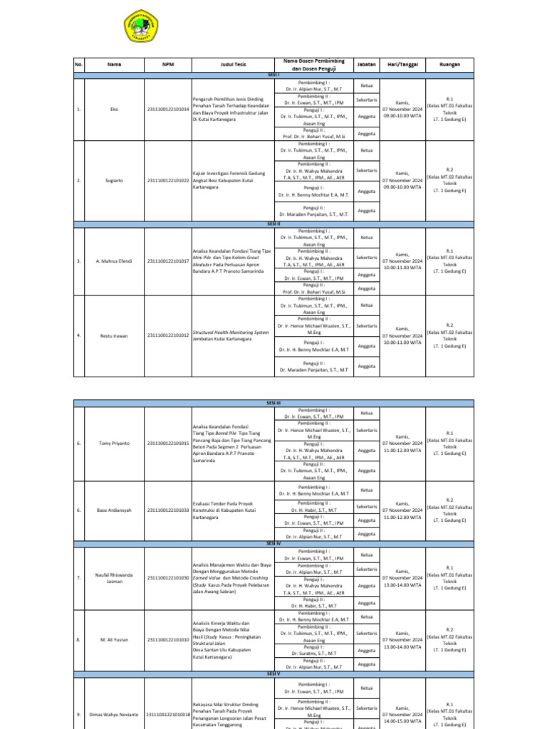 Jadwal Seminar 07 November 2024 | PDF