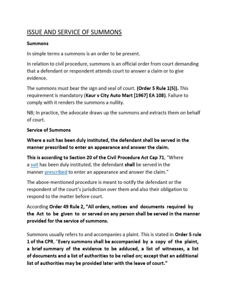 Issue and Service of Summons Real Document | PDF | Summons | Service Of ...