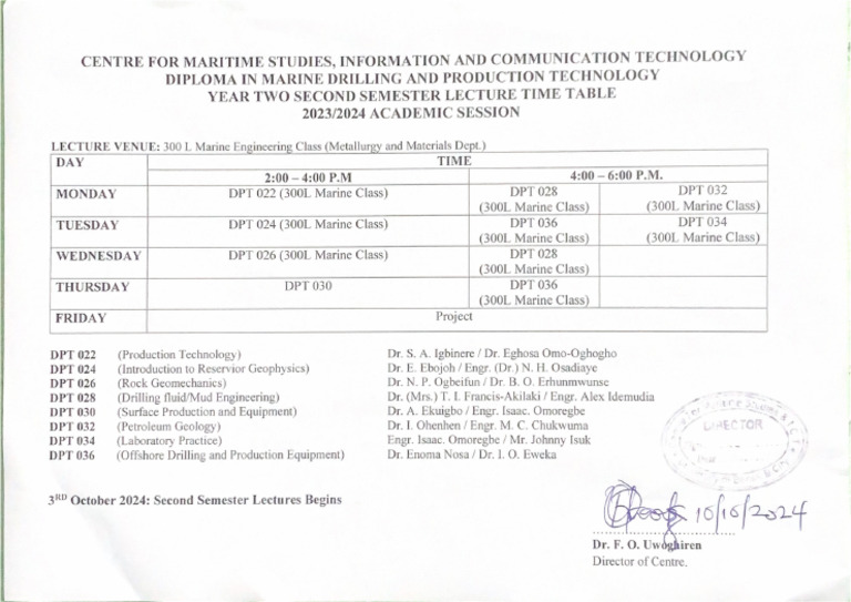 Year 2 Lecture Time Table! | PDF