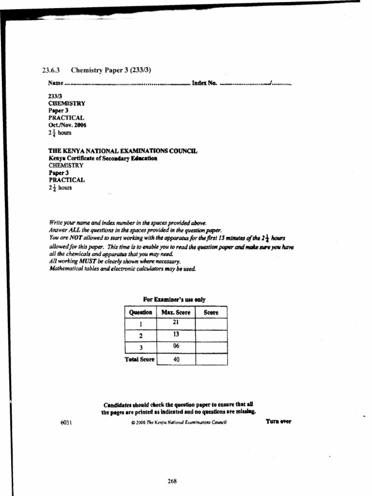 2006 Kcse Chemistry p3 Question | PDF | Distillation | Titration