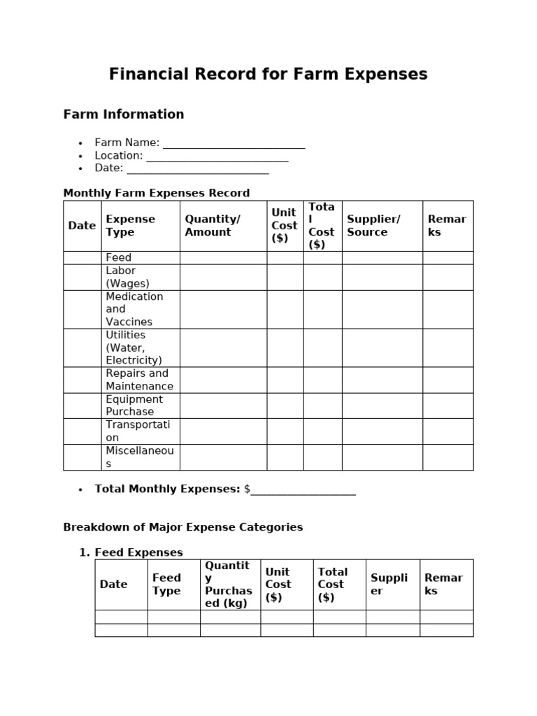 Financial Record For Farm Expenses | PDF | Economies