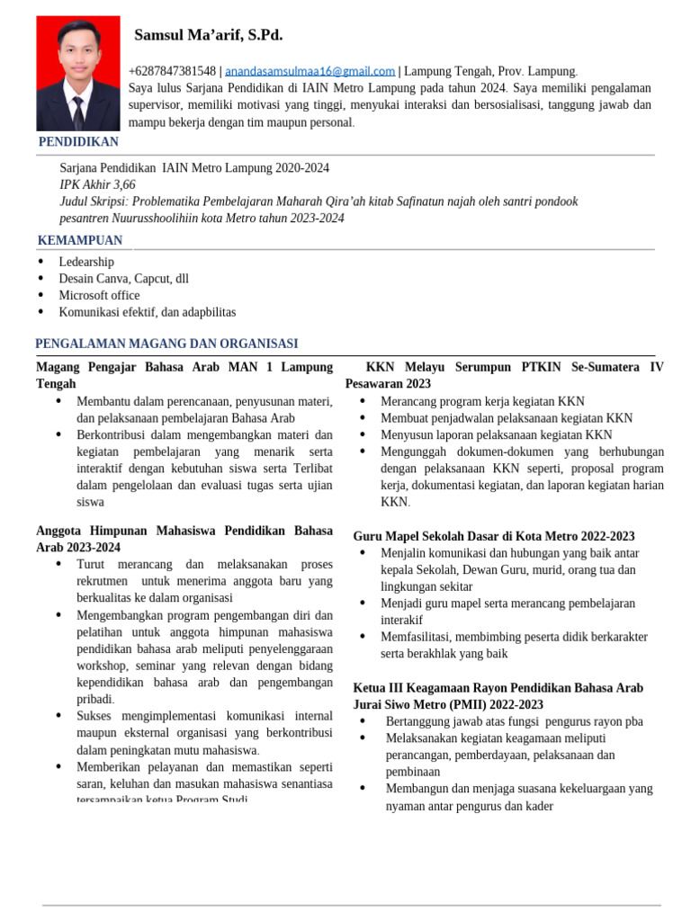 CV Adel | PDF | Karier & Perkembangan