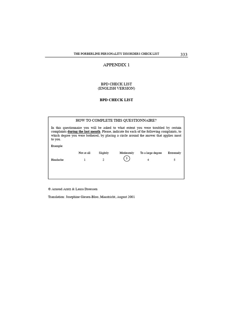 BPD Checklist scale | PDF | Emotions | Psychological Concepts