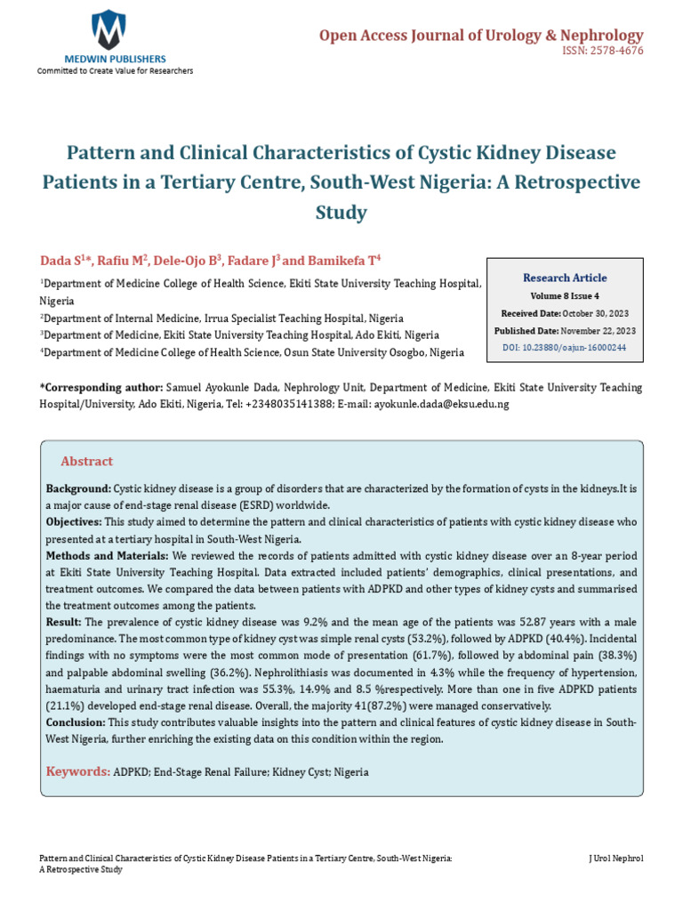 Pattern and Clinical Characteristics of Cystic Kidney Disease Patients ...