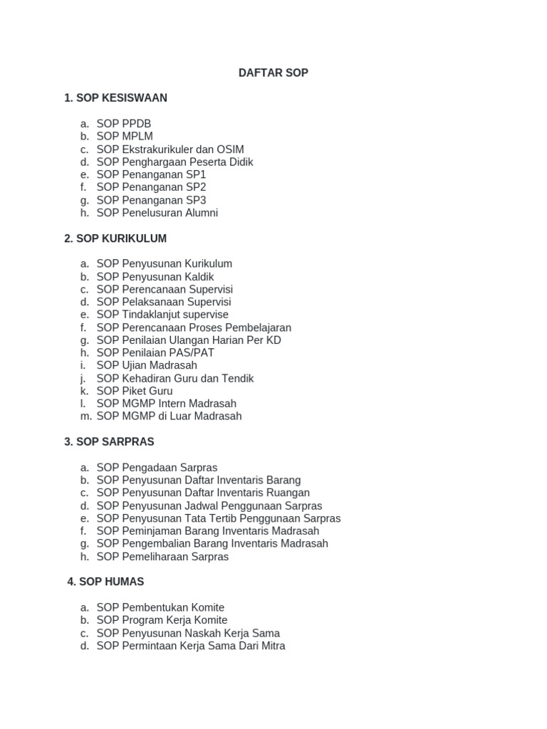 Daftar Sop | PDF | Karier & Perkembangan