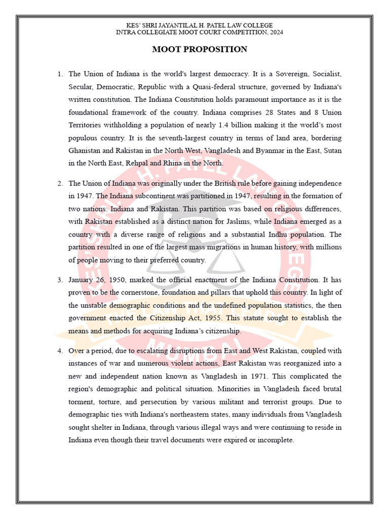 Intra Moot Proposition 2024 | PDF | Justice | Crime & Violence