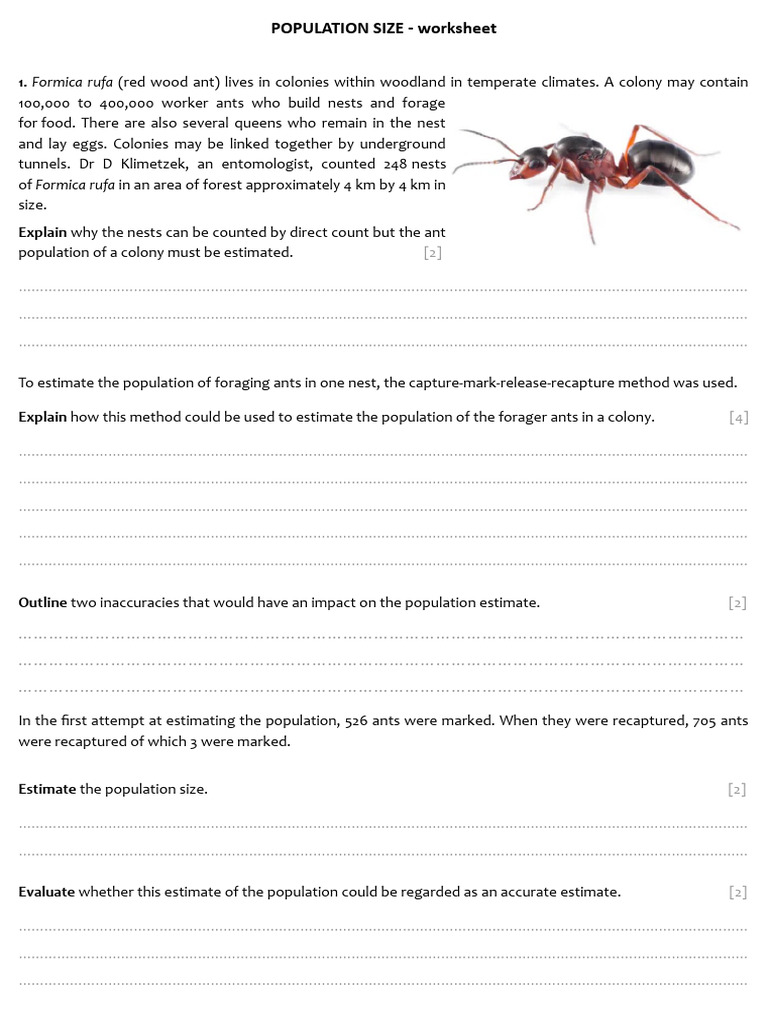 Estimating Population Size - Worksheet | PDF | Myrmecology | Insects