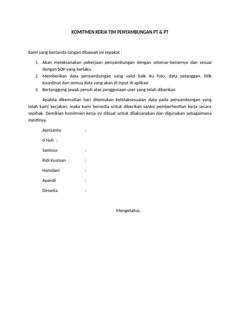 Komitmen Kerja Tim | PDF