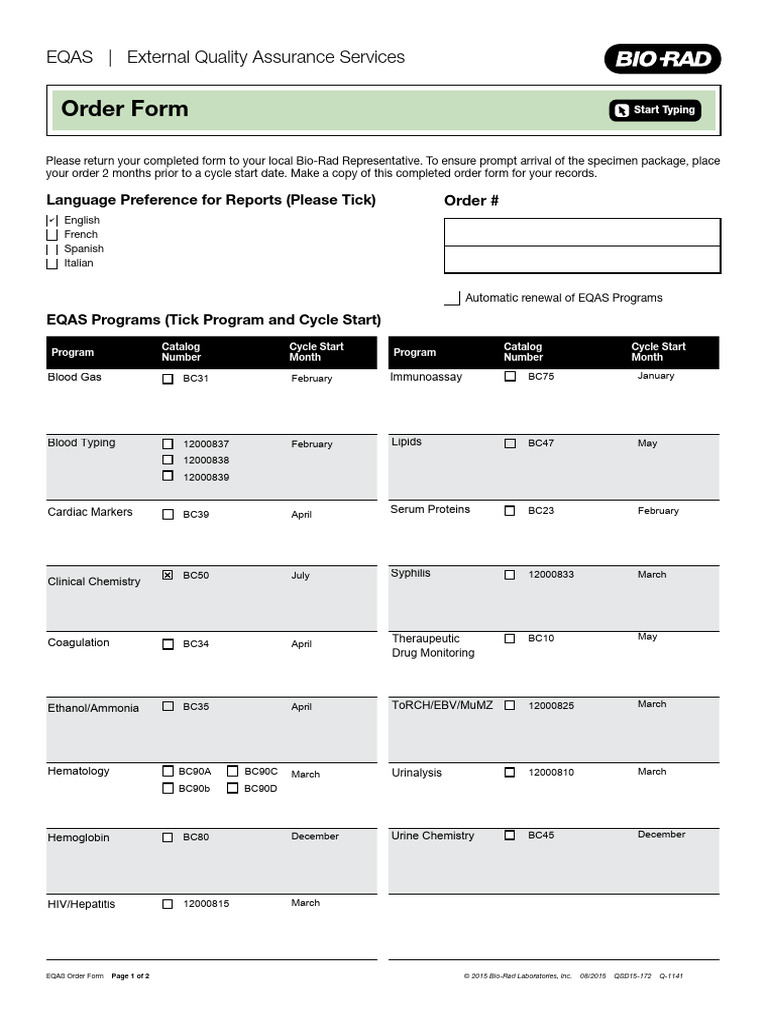 EQAS New Client Enrollment Form | PDF | Medical Specialties | Clinical ...