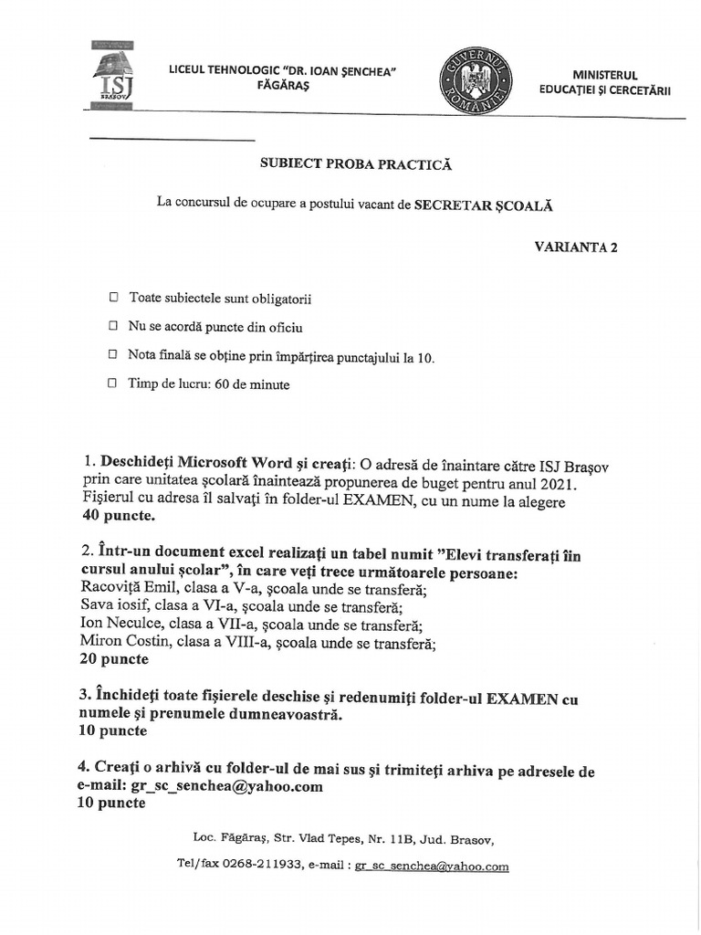 Subiect Proba Practica - v2 | PDF