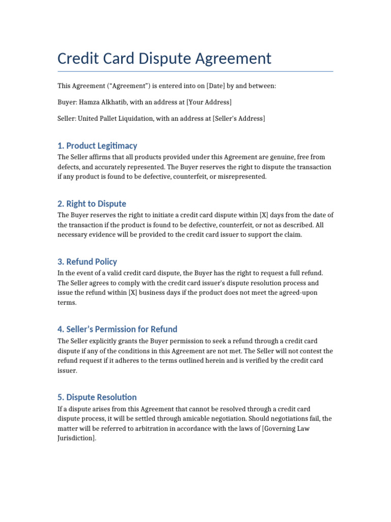 Credit Card Dispute Agreement | PDF | Law