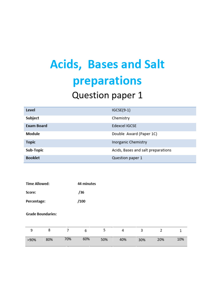 16.1 Acids, Bases and Salt Preparations (1C) QP Part 1 | PDF ...