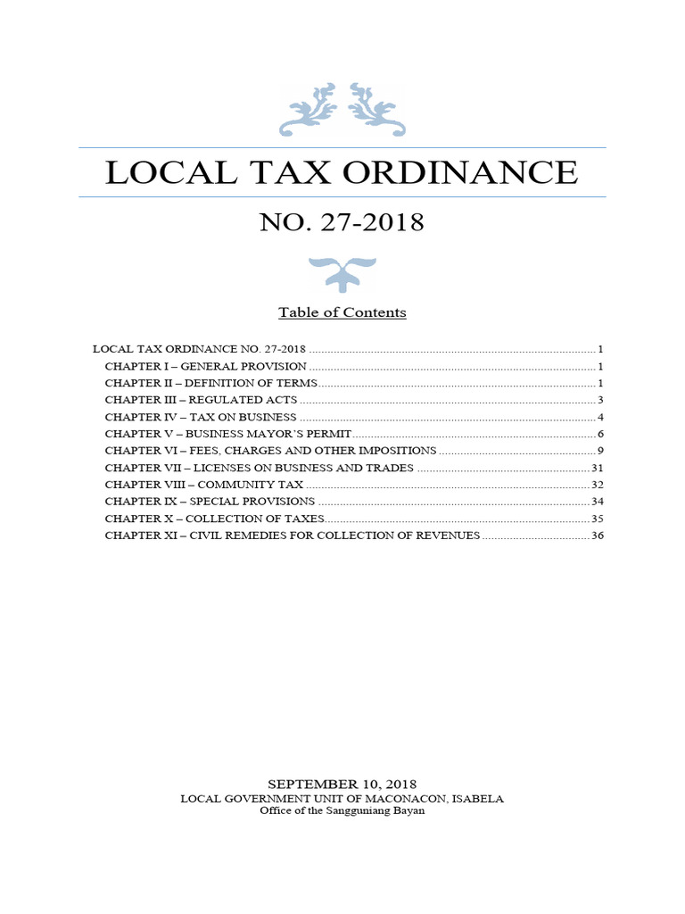 LGU Maconacon Local Tax Ordinance No. 27 2018 | PDF | Taxes | Value ...