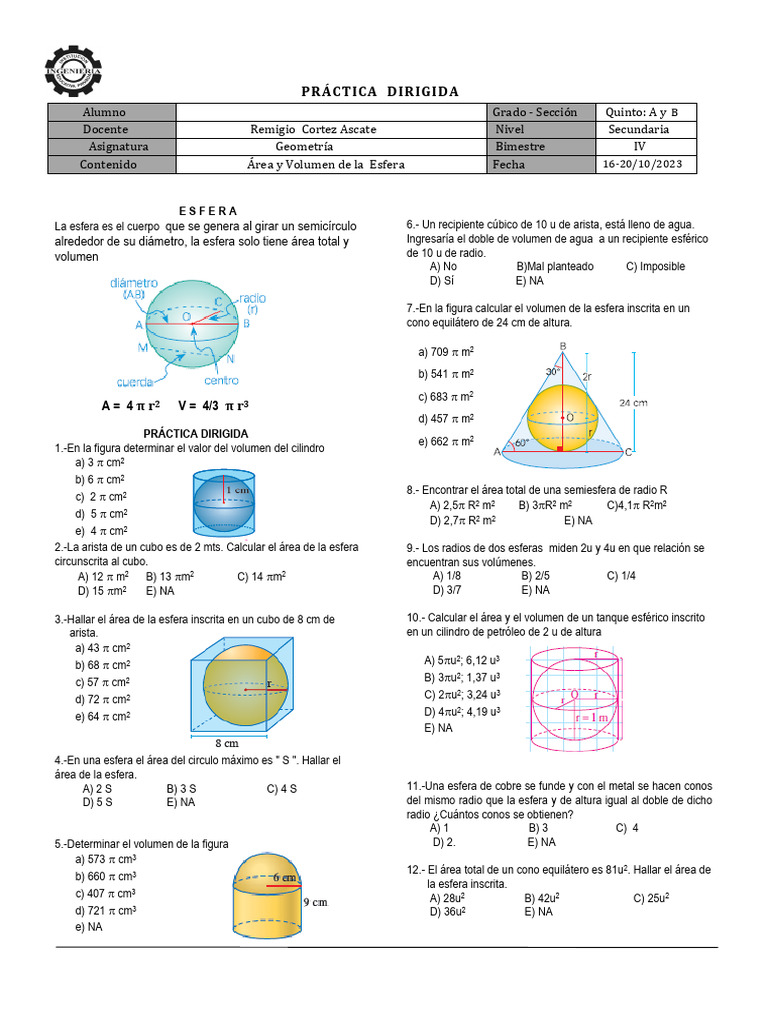 (5°) Área y Volumen de La Esfera Esfera | PDF | Esfera | Geometría