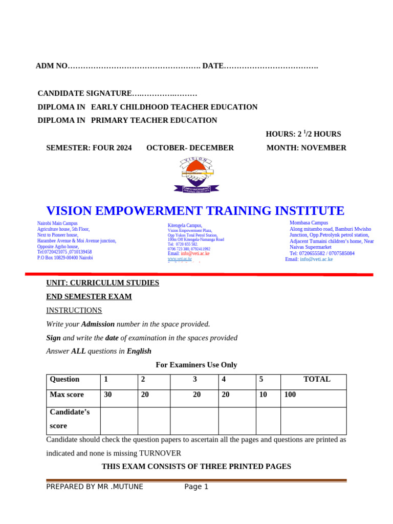 1-CURRRICULUM EXAM | PDF | Curriculum | Behavior Modification