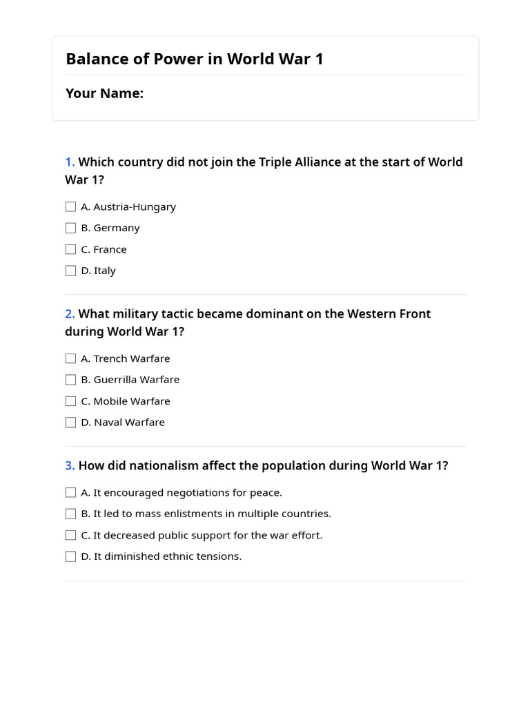 Balance of Power in World War 1 | PDF | Politics | History